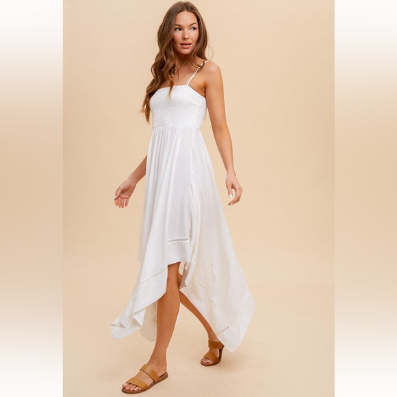 Hem & Thread | Dresses | 16 Cami Dress White Smocking Asymmetrical Hem ...